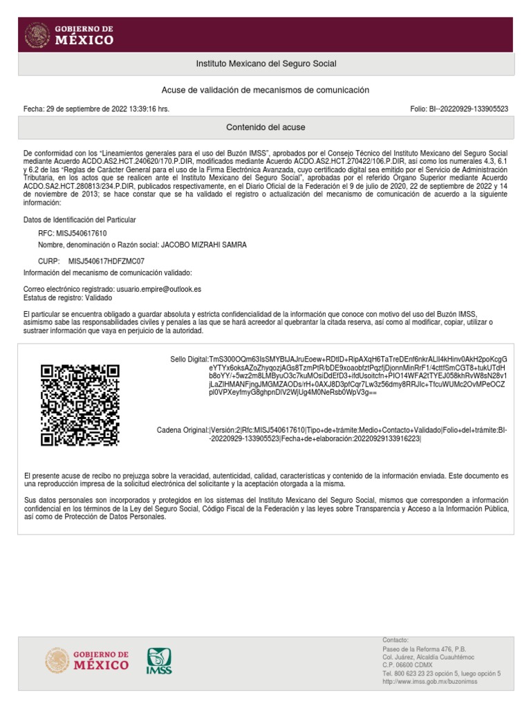 Acuse Validacion Medio Contacto Correo2022092913391622316391516826 ...