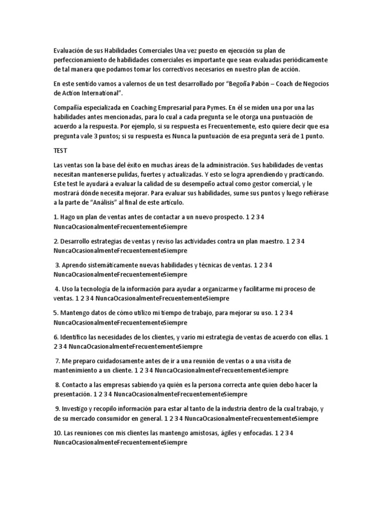 Test Ventas | PDF | Cliente | Evaluación