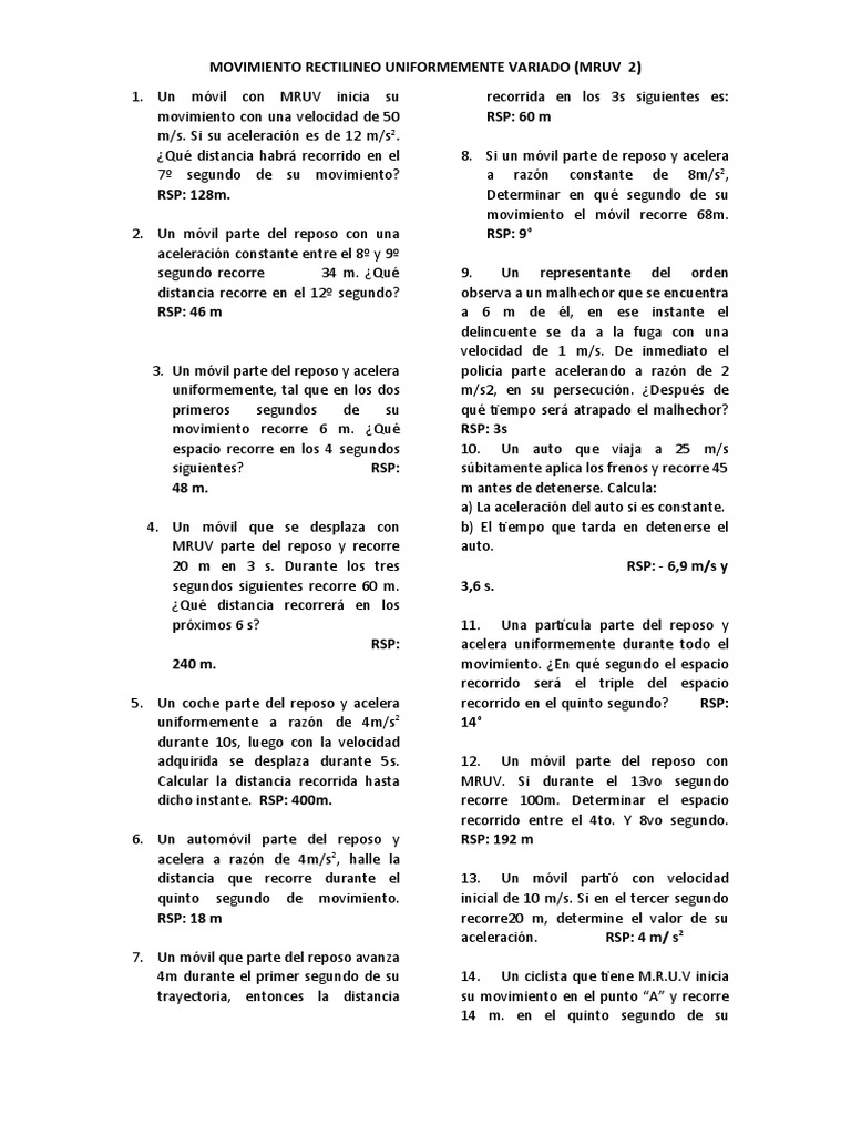 Mruv 2 | PDF | Velocidad | Aceleración