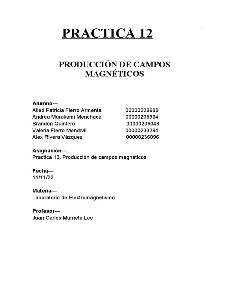 Practica 12 Producción de Campos Magnéticos | PDF | Inductor | Campo magnético