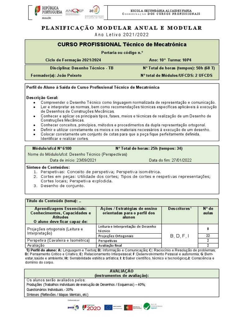 Planificacao - Modular - Anual e Modular DT-10P4.TB | PDF | Desenho ...