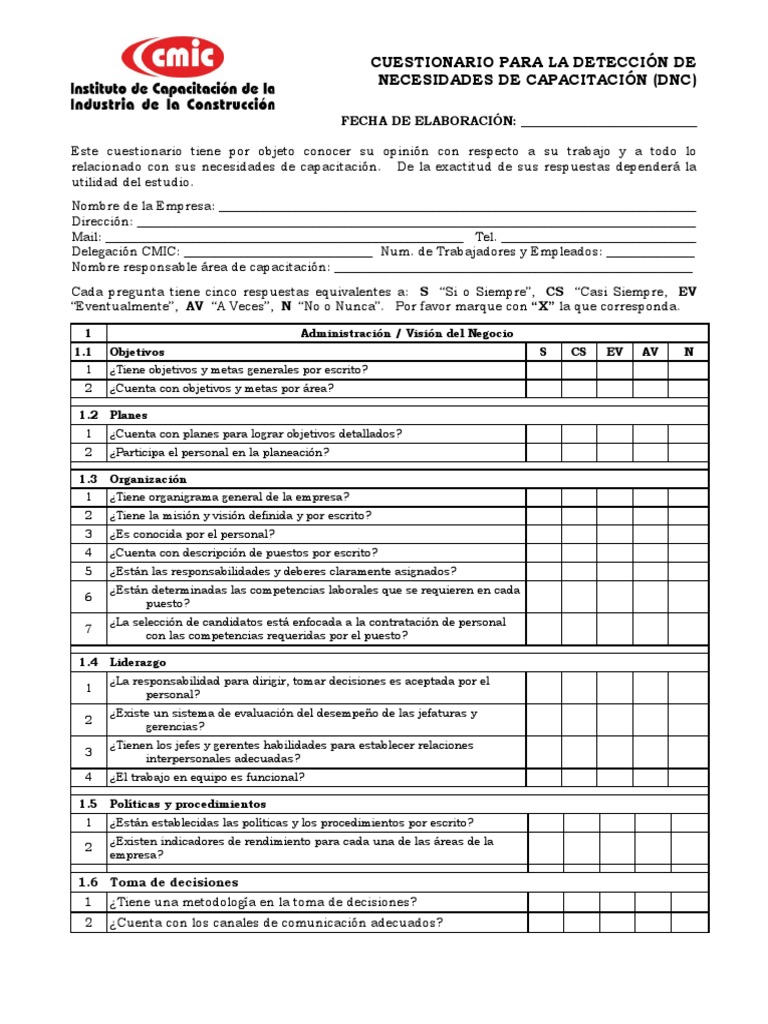 Cuestionario para La Deteccion de Un DNC | PDF | Calidad (comercial ... Cuestionario para La Deteccion de Un DNC | PDF | Calidad (comercial ...