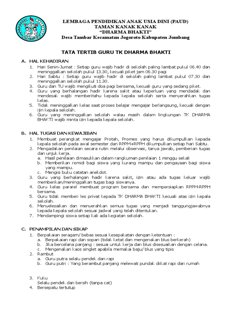 Tata Tertib Guru TK | PDF