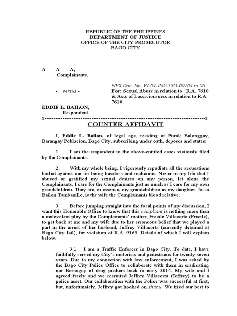 Counter Affidavit | PDF Counter Affidavit | PDF