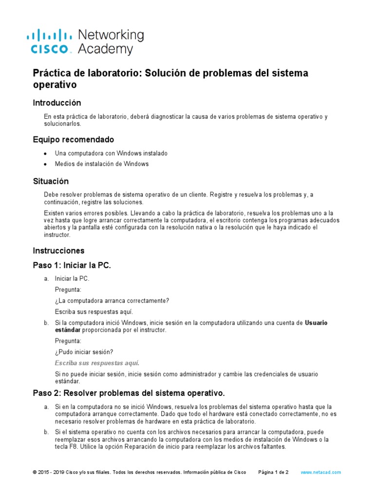 11.7.3.2 Lab - Troubleshoot Operating System Problems | PDF | Microsoft Windows | Archivo de ...