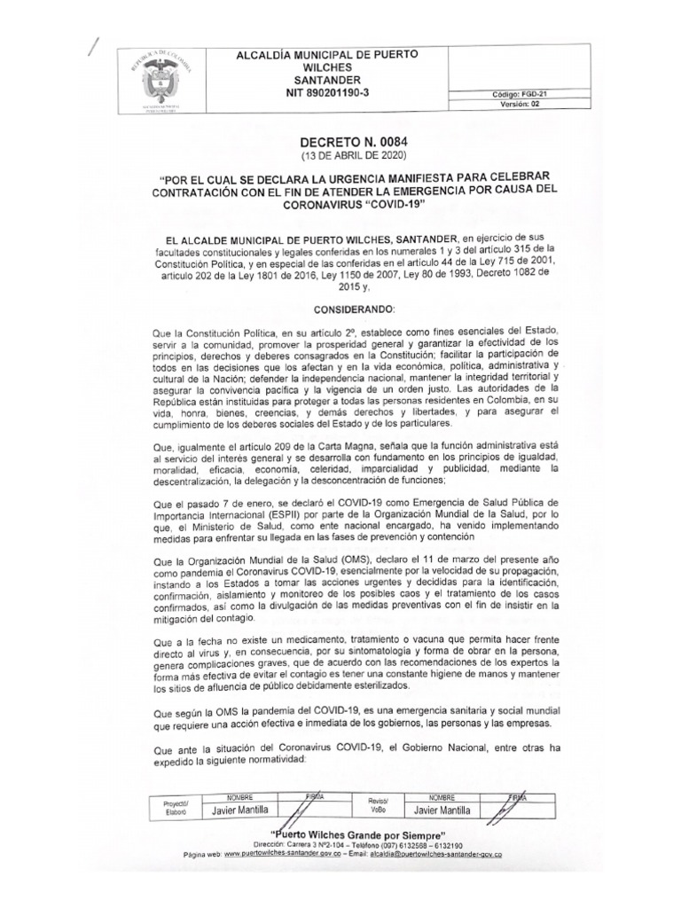 Decreto Urgencia Manifiesta | PDF