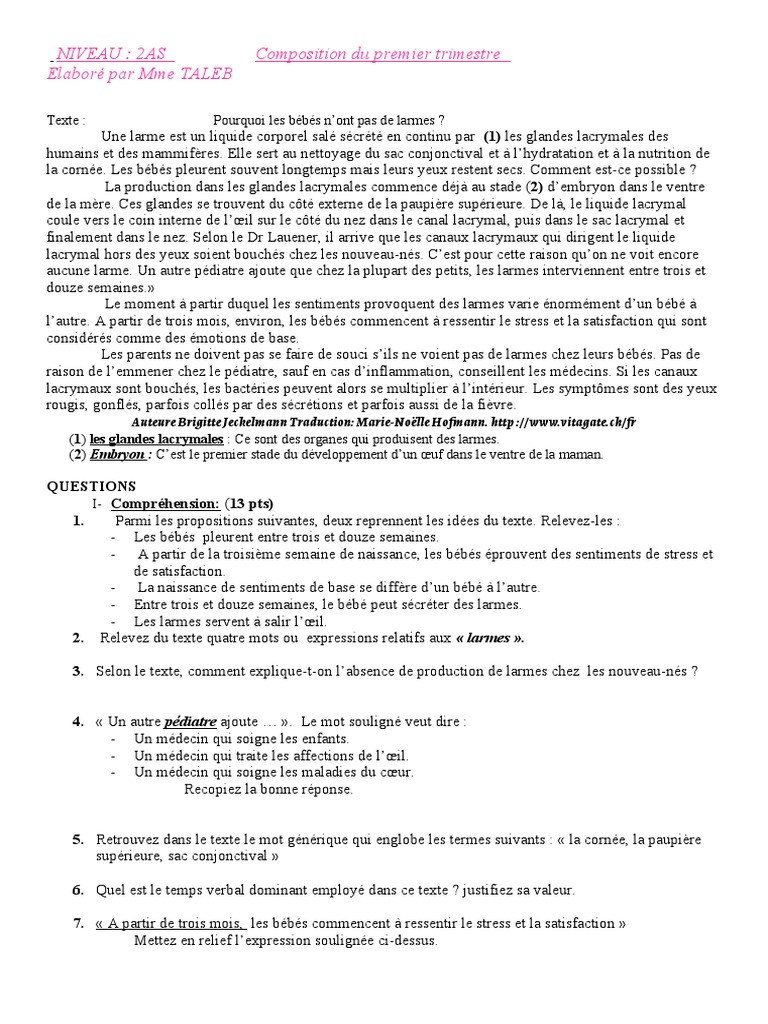 Sujets de Devoirs Et Compo 1AS - 2AS Mélodie | PDF | Diabète | Lipide