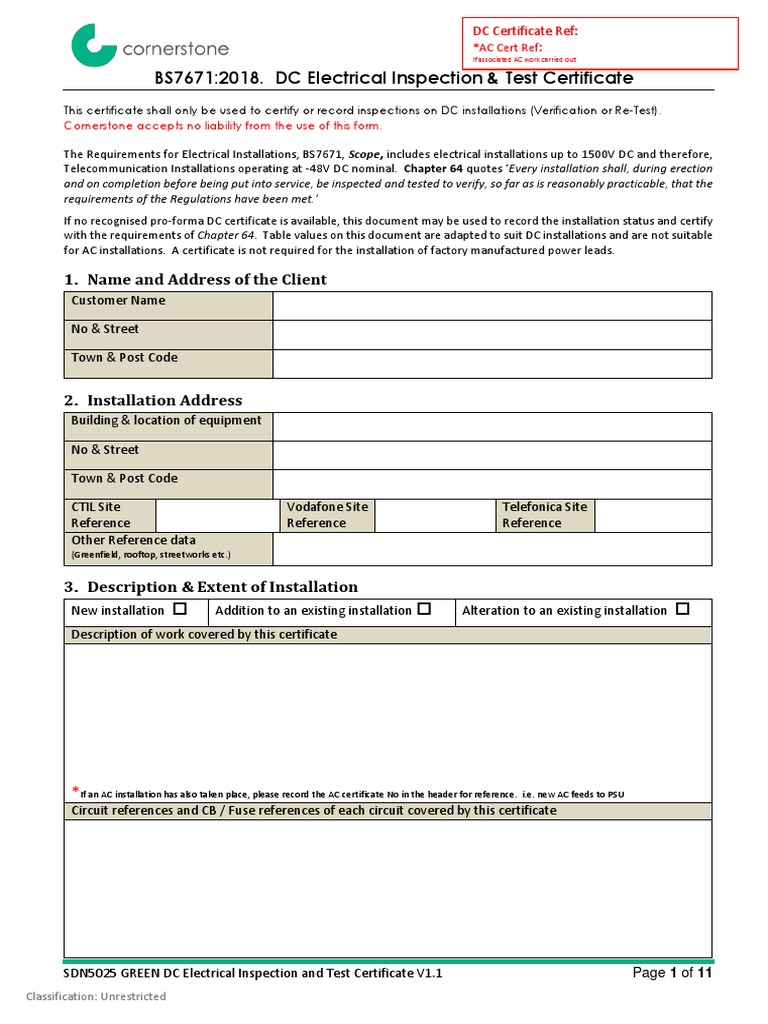 SDN5025 GREEN DC Electrical Inspection and Test Certificate V1.1 | PDF ...