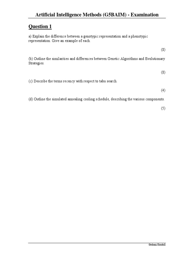 AI Exam Questions Genetic Algorithms Simulated Annealing Ant Colony ...