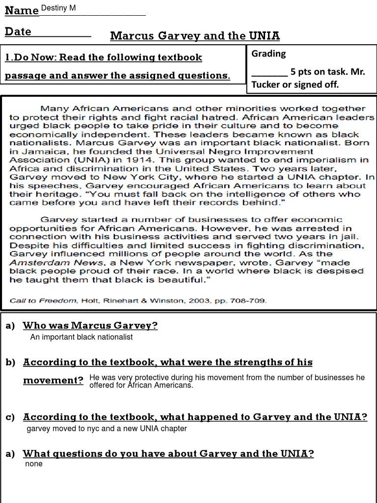 Destiny Mosley - Marcus Garvey and The UNIA | PDF