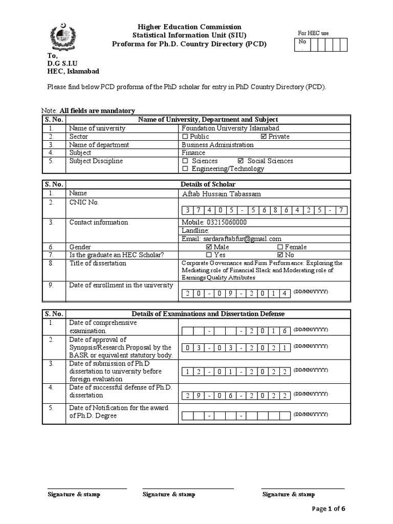 Revised PCD Proforma | PDF | Doctorate | Doctor Of Philosophy