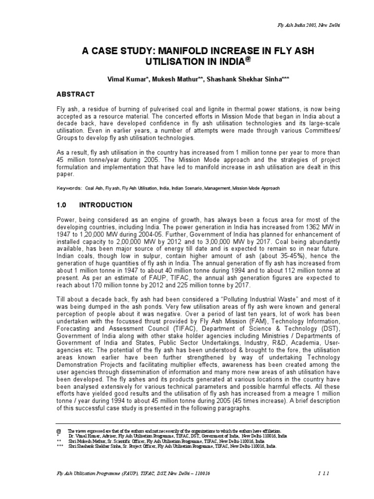 Fly Ash Utilization a Case Study | Fly Ash | Coal