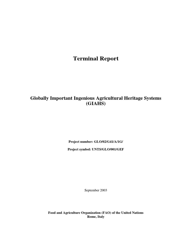 GIAHS Project Terminal Report 2003 | PDF | Biodiversity | Sustainability