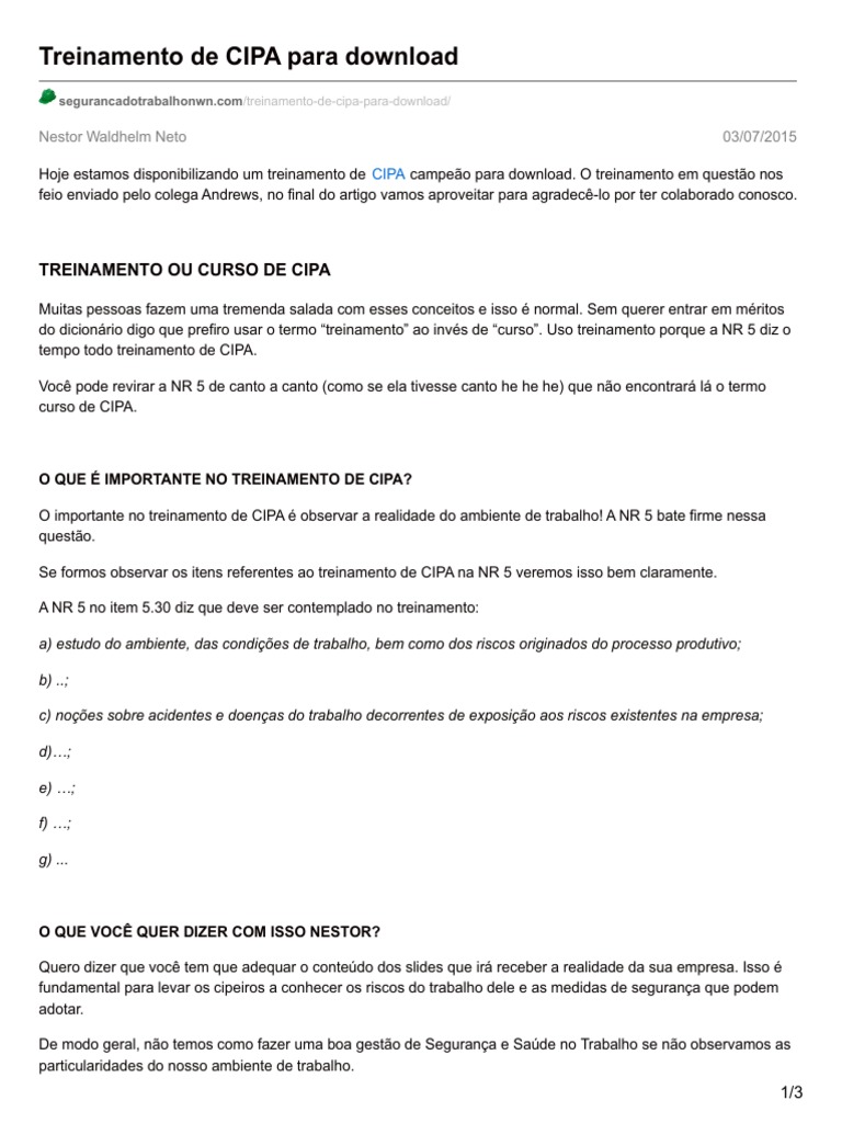 Treinamento Eficaz para CIPA 2024 | PDF | Negócios | Computadores
