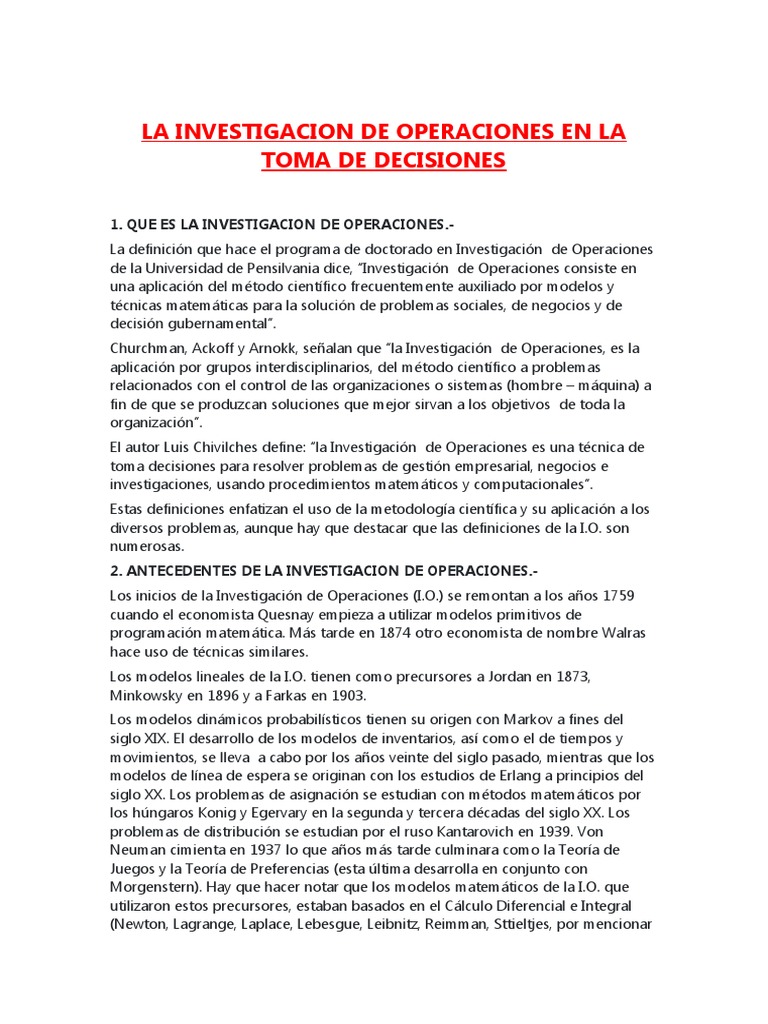 La Investigacion de Operaciones en La Toma de Decisiones | PDF | Informática