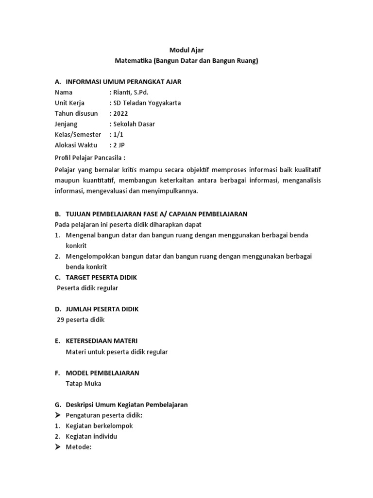 Modul Ajar MTK | PDF
