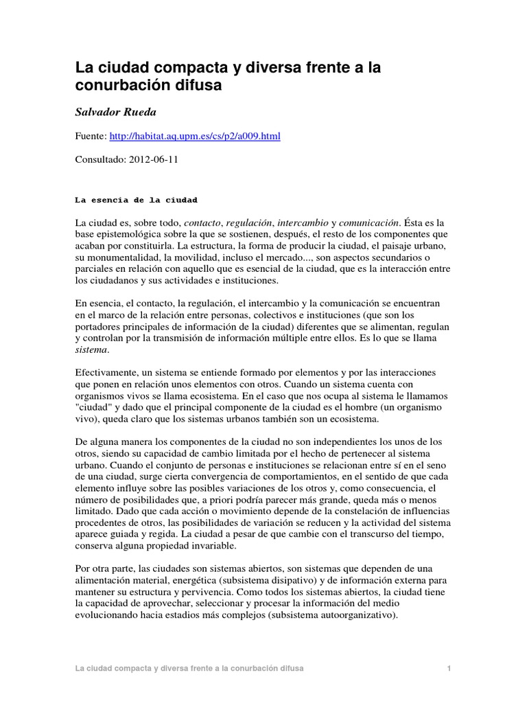 Rueda 1997 La Ciudad Compacta y Diversa | PDF