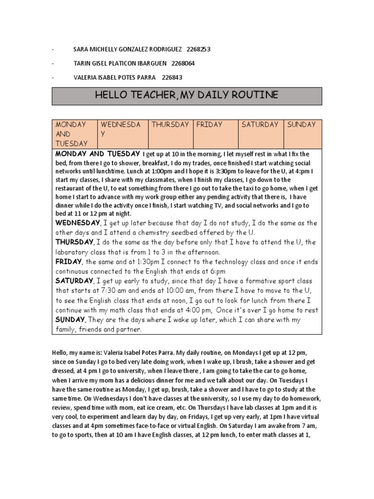 Daily Routines | PDF | Lunch | Meal