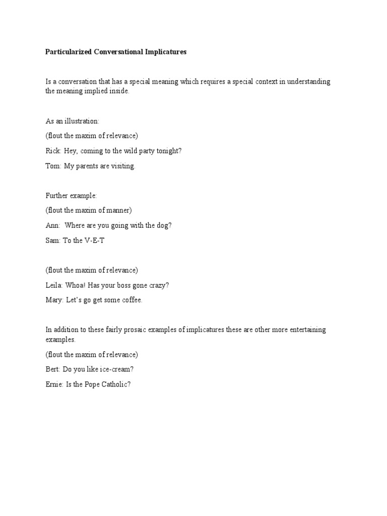 Particularized Conversational Implicatures | PDF