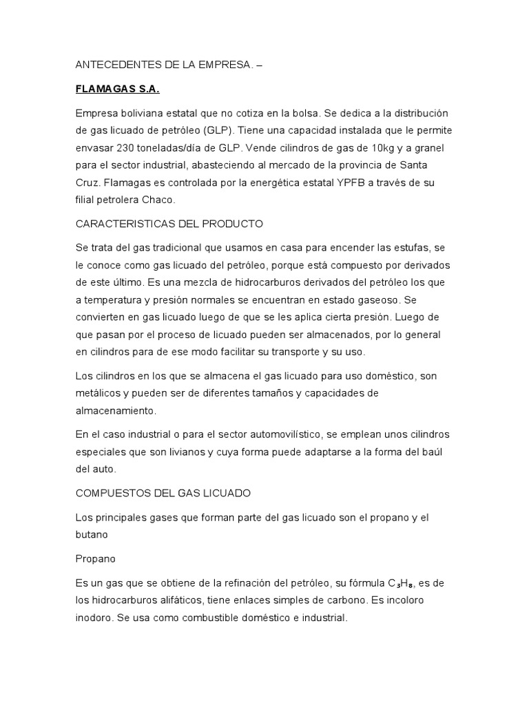Distribución de GLP en Bolivia: Flamagas S.A. | PDF | Gas de petróleo ...