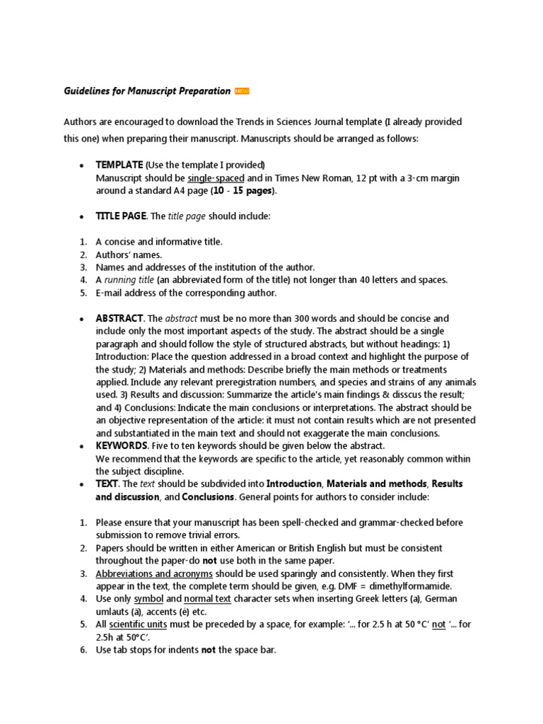 Guidelines For Manuscript Preparation | PDF | Abstract (Summary) | Citation