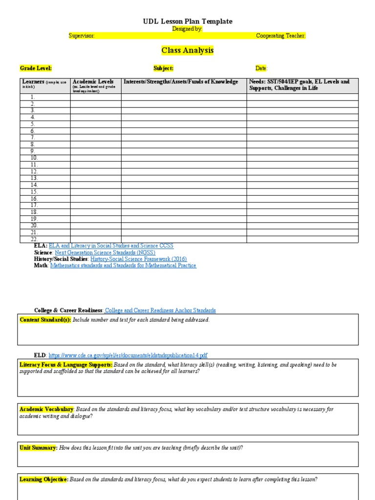 UDL Lesson Plan Template - Revised 06102020 | PDF | Learning | Lesson Plan