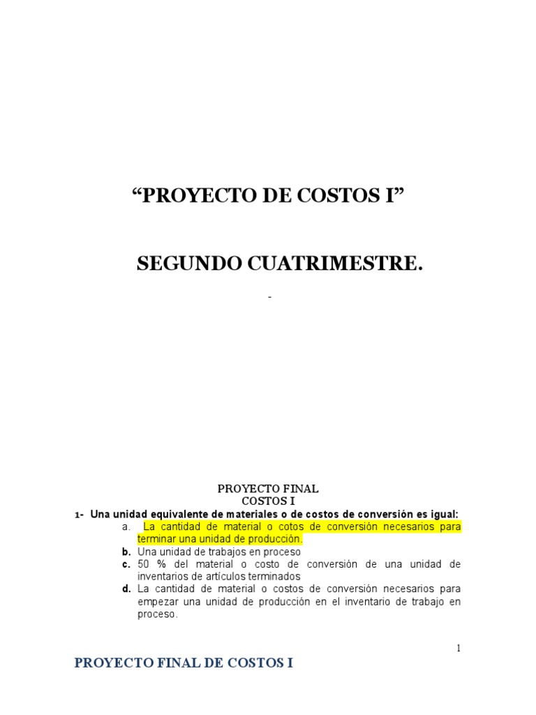 Proyecto Final Costos I | PDF | Costo | Inventario
