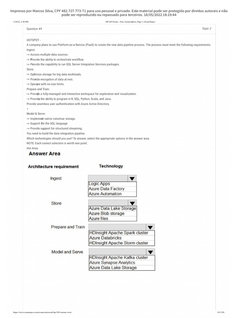 DP-203 Exam Q&As and Solutions | PDF | Json | Microsoft Azure