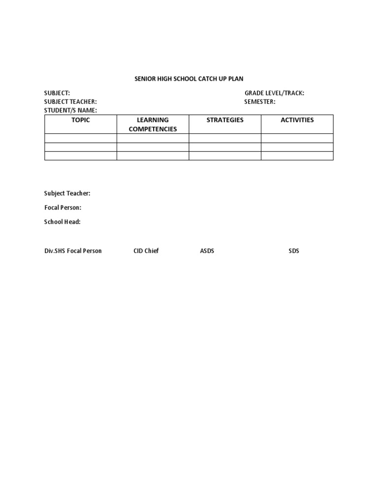 Catch Up Plan Template | PDF