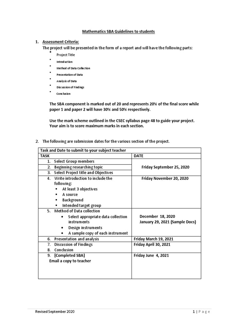 SBA Guidelines For Students - V4 - Updated - Grade10-SEPT2020 | PDF ...