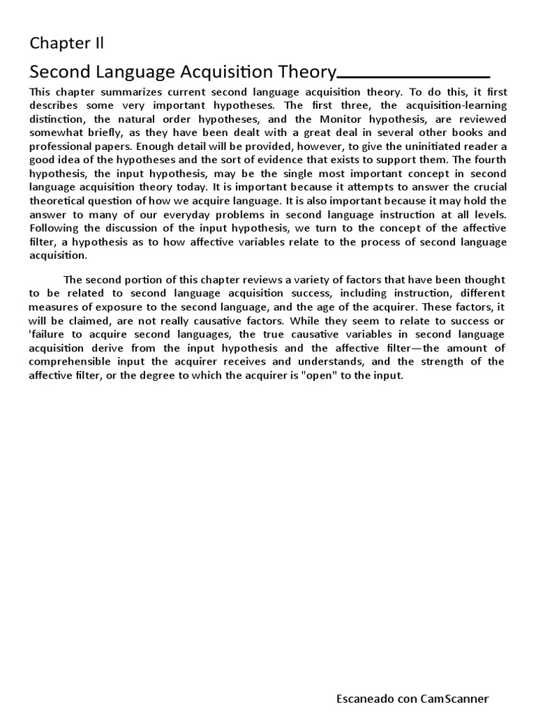 Second Language Acquisition Theory Krashen | PDF