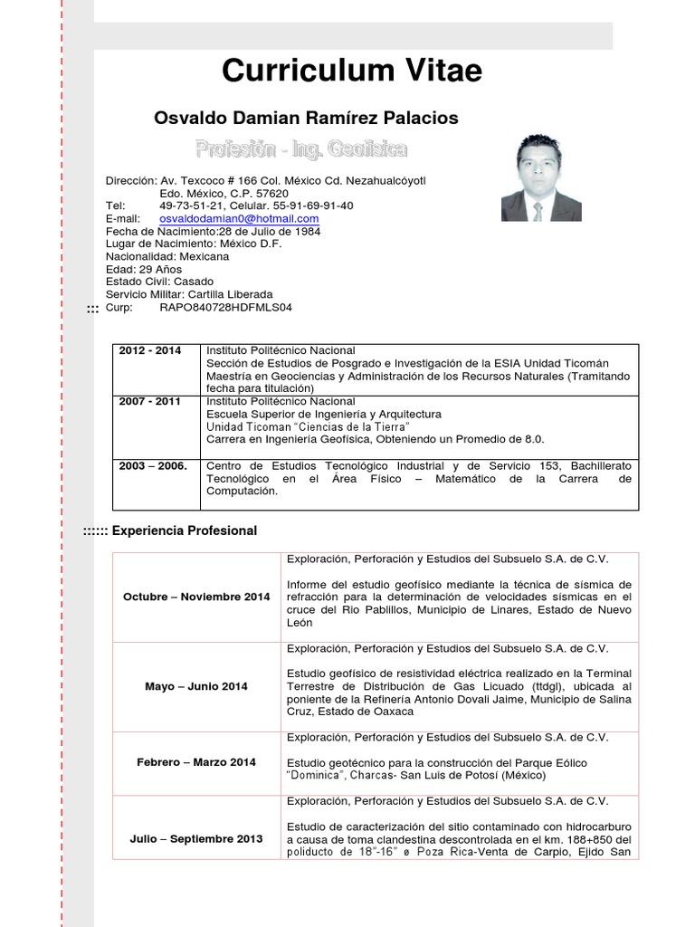 Curriculum Vitae Osvaldo Damian Ramirez Palacios - Rev1 | PDF | México | Informática
