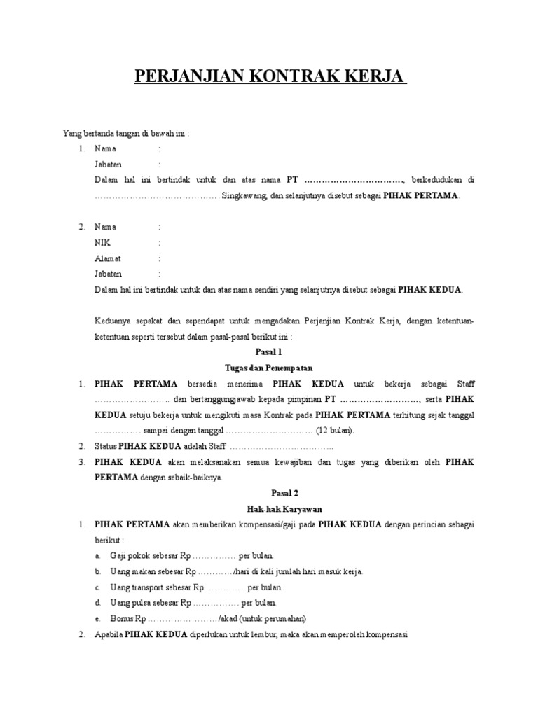 Perjanjian Kontrak Kerja | PDF