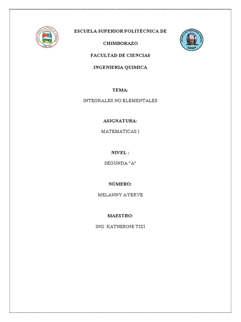 Integrales No Elementales en Matemáticas | PDF | Integral | Logaritmo