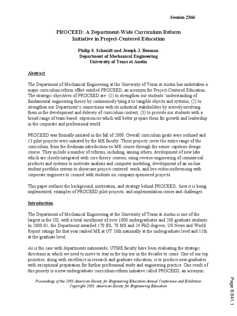 Proceed A Department Wide Curriculum Reform Initiative in Project Centered Education | PDF ...