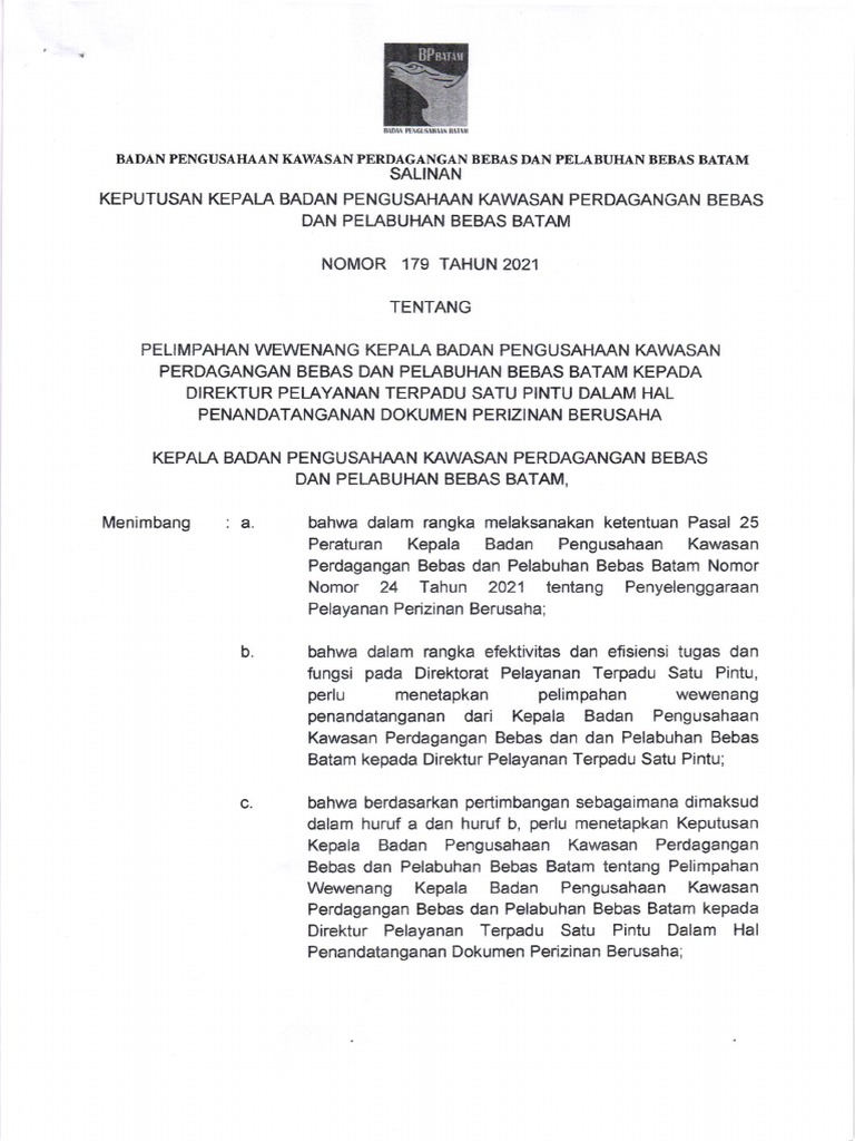 Salinan SK No 179 Tahun 2021 | PDF