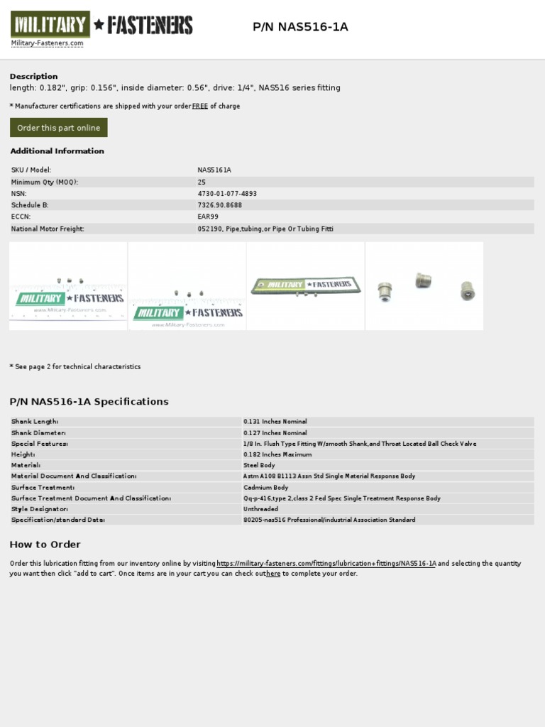 NAS516 1A - Military Fasteners Com | PDF