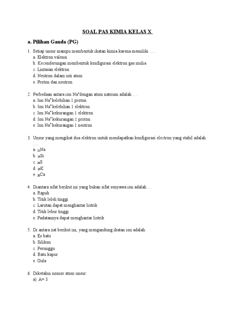 Soal Pas Kimia Kelas X | PDF