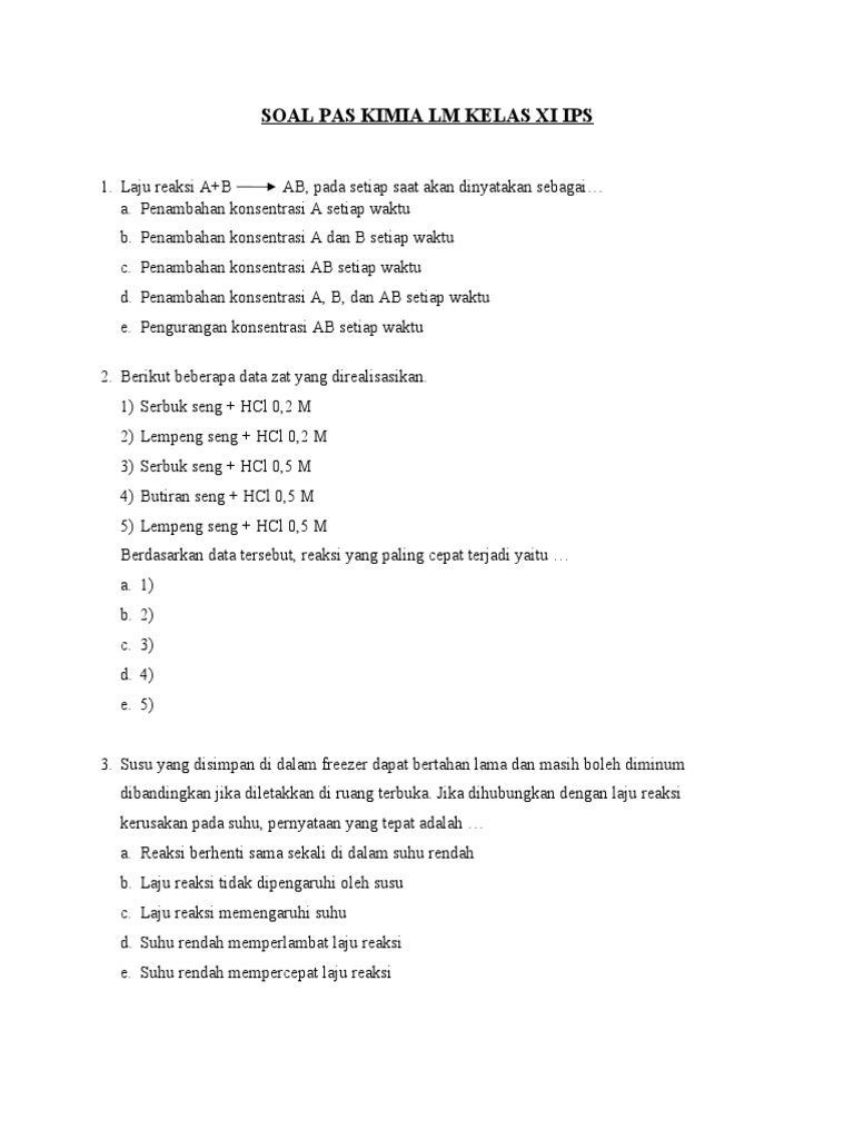 Soal Pas Kimia LM Kelas Xi Ips | PDF