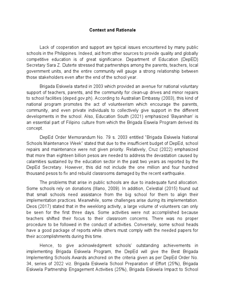 Context and Rationale (ACTION RESEARCH) | PDF