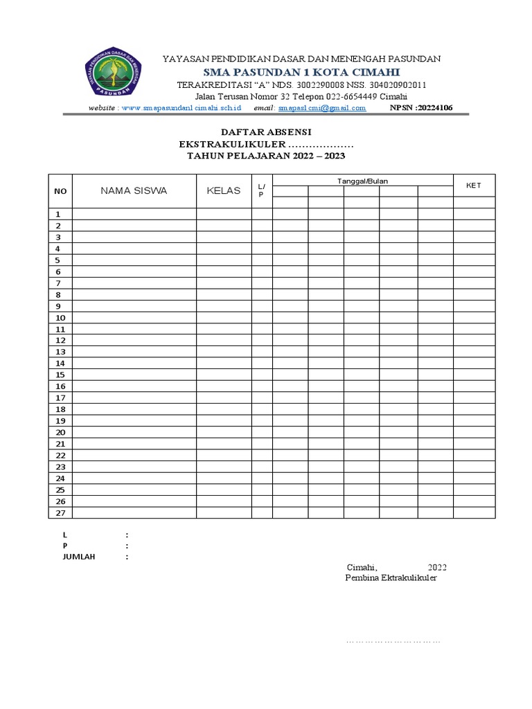 Daftar Absensi Ekstrakurikuler | PDF