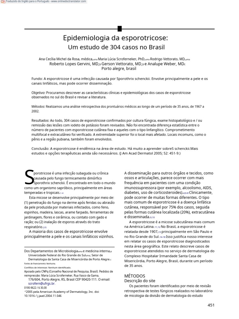 Esporotricose Traduzido | PDF | Epidemiologia | Fungo Esporotricose Traduzido | PDF | Epidemiologia | Fungo