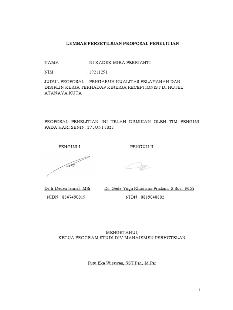 Lembar Persetujuan Proposal Penelitian | PDF