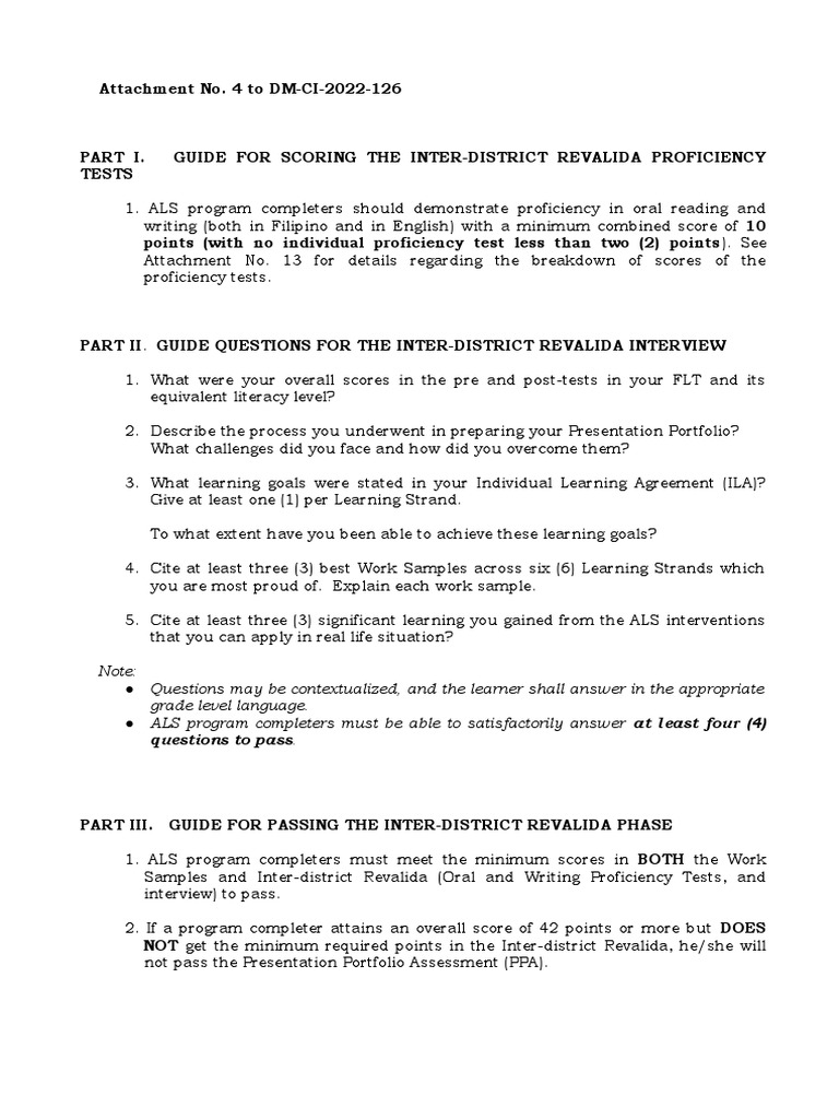 Attachment No. 4 Guide For Inter District Revalida | PDF