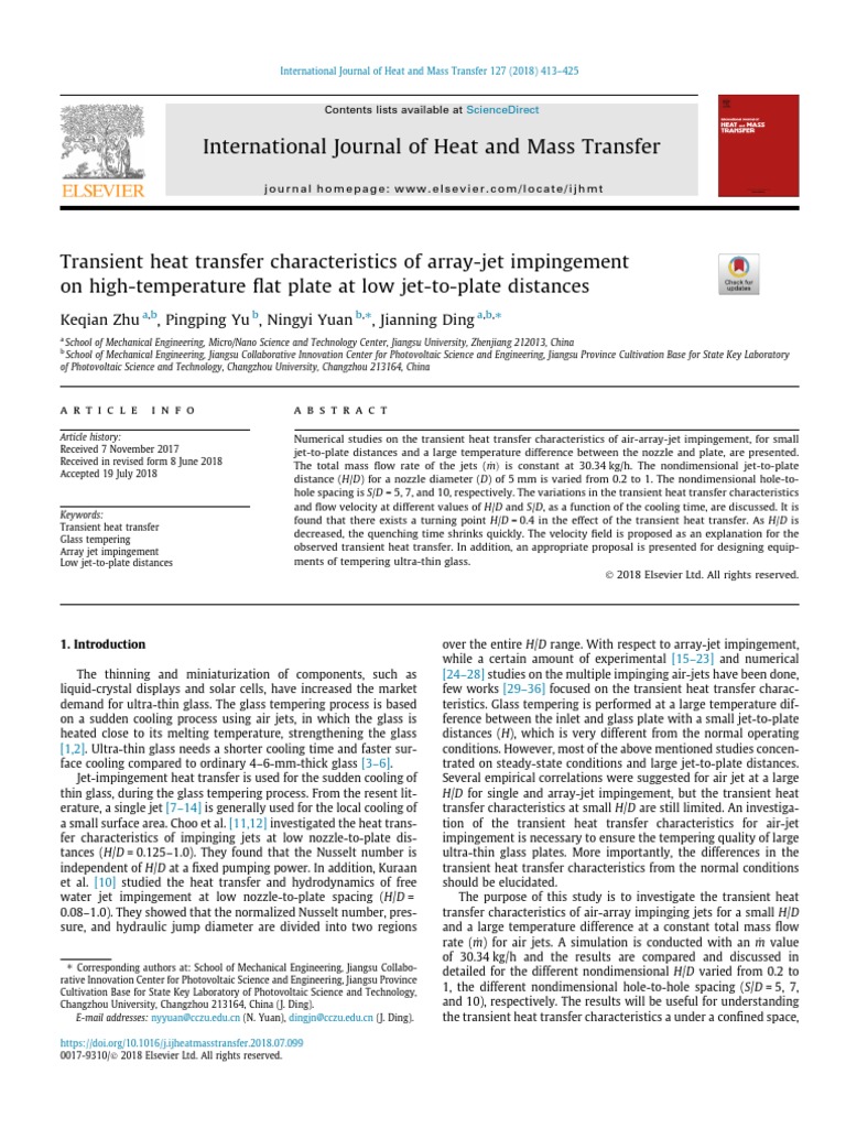 Transient Heat Transfer Characteristics of Array-Jet Impingement | PDF | Heat Transfer | Fluid ...