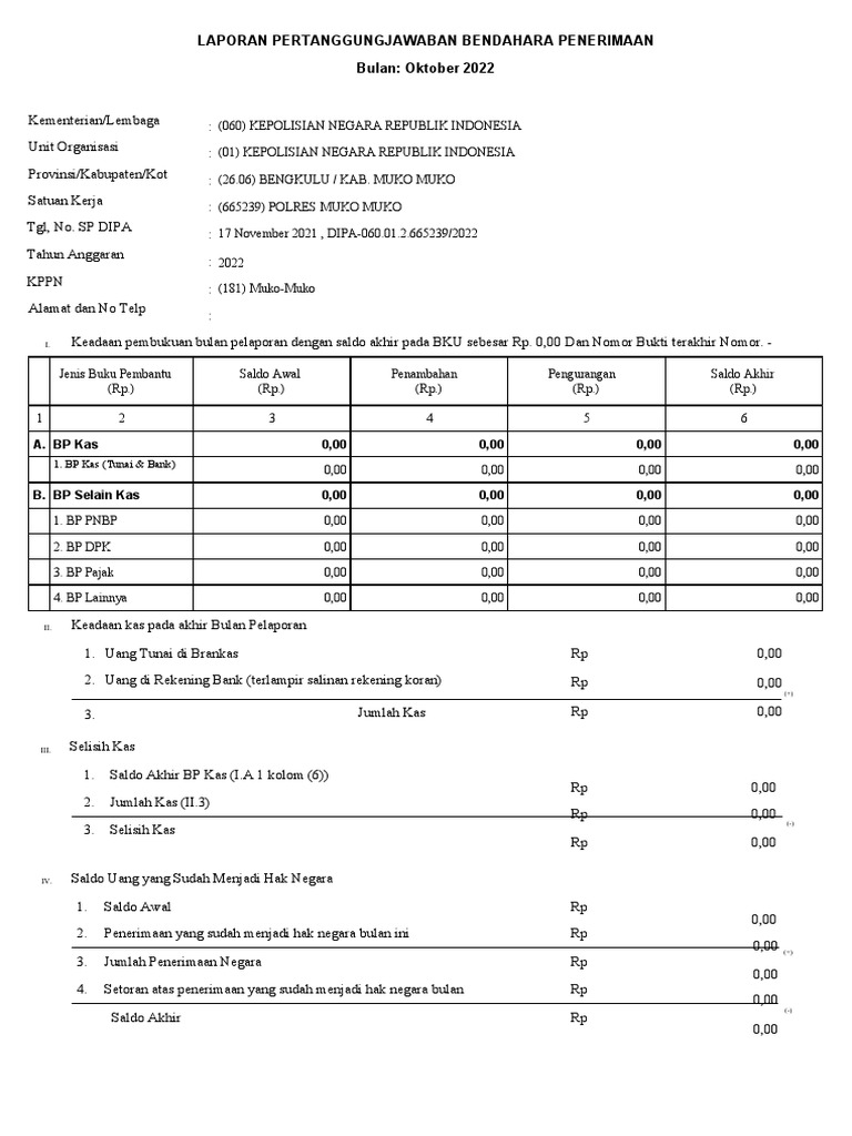 Cetak Laporan Pertanggungjawaban Bendahara Penerimaan | PDF