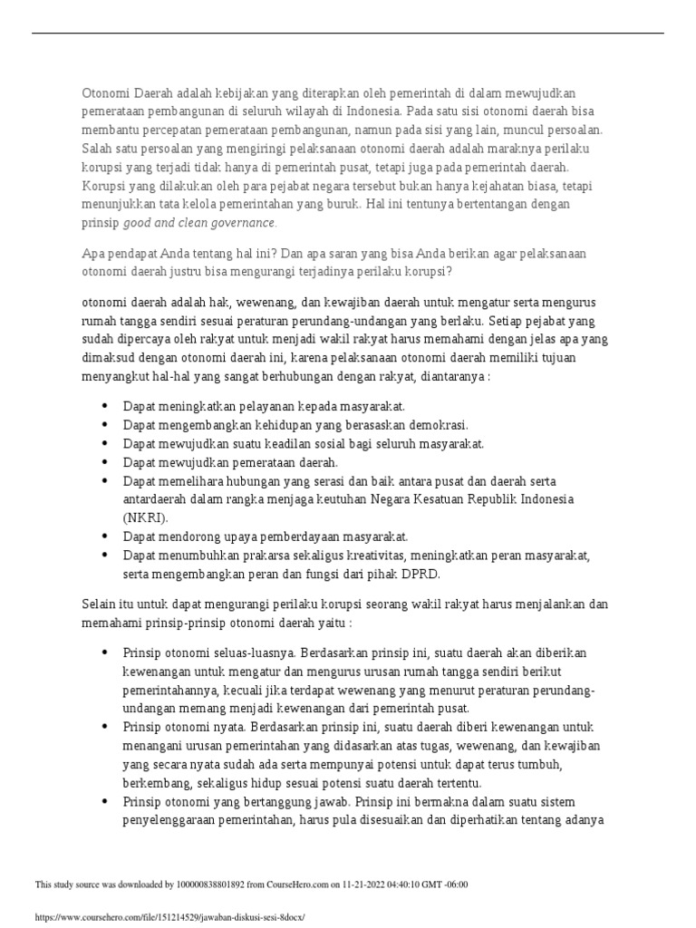 Otonomi Daerah dan Tantangan Korupsi | PDF