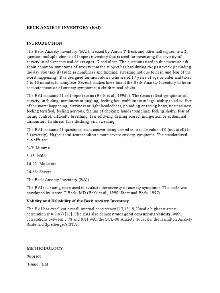 Beck Anxiety Inventory | PDF