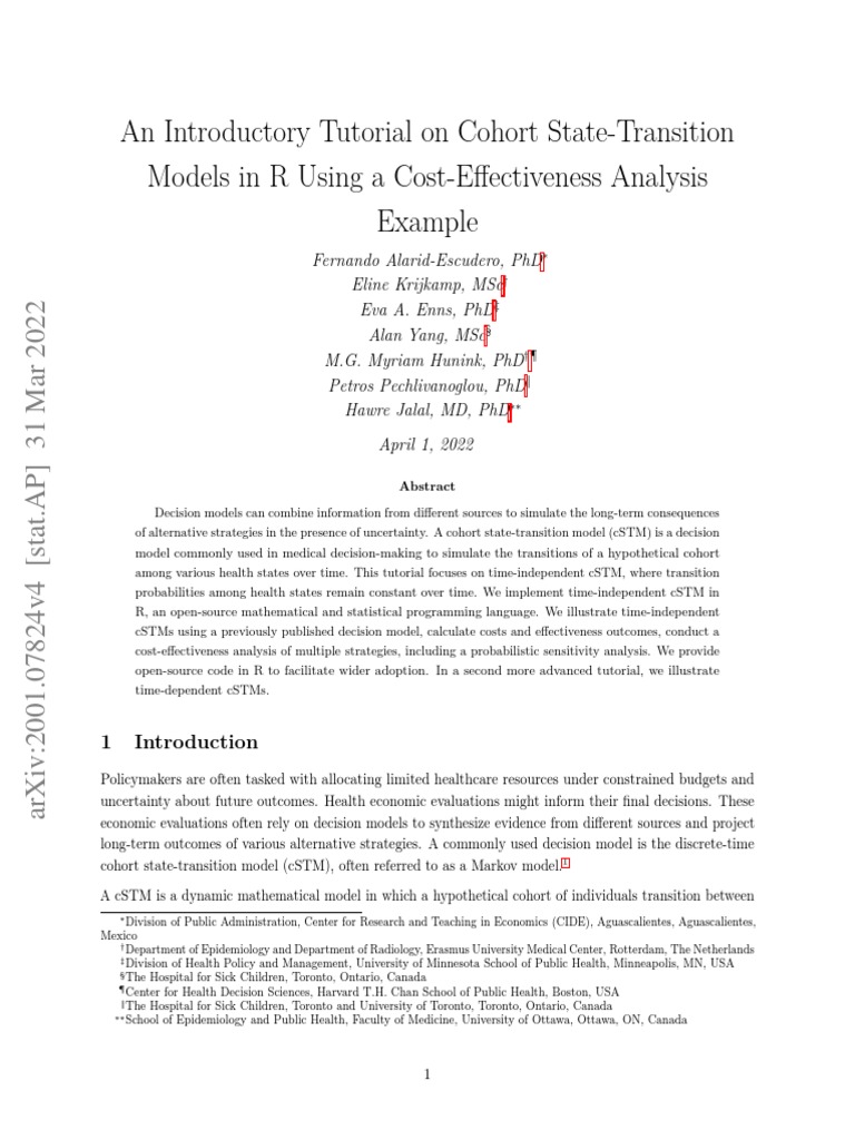 An Introductory Tutorial On Cohort State-Transition Models in R Using A ...