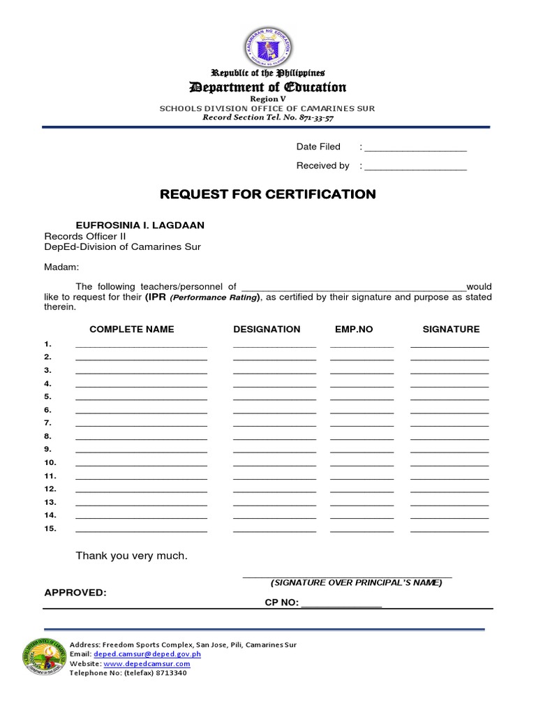 Request for Performance Rating Certification | PDF